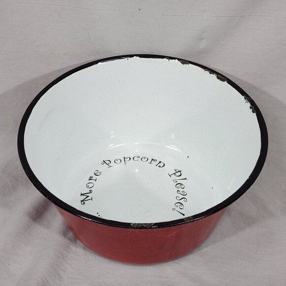 Dining | Rustic Enamel Metal Popcorn Bowl Red White 9 12 Inch Decor ...